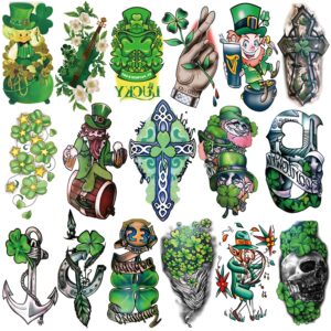 yazhiji 77sheets st patricks day temporary tattoo for girls or boys 17sheets larger half arm shamrock patterned waterproof tattoos stickers for men or women and 60 sheets face clover kids tattoos