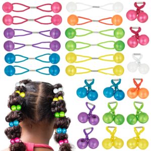 expressions 24pc ponytail ball hair elastics collection,brightly colored marble finish twin bead ponytail balls for girls and toddlers