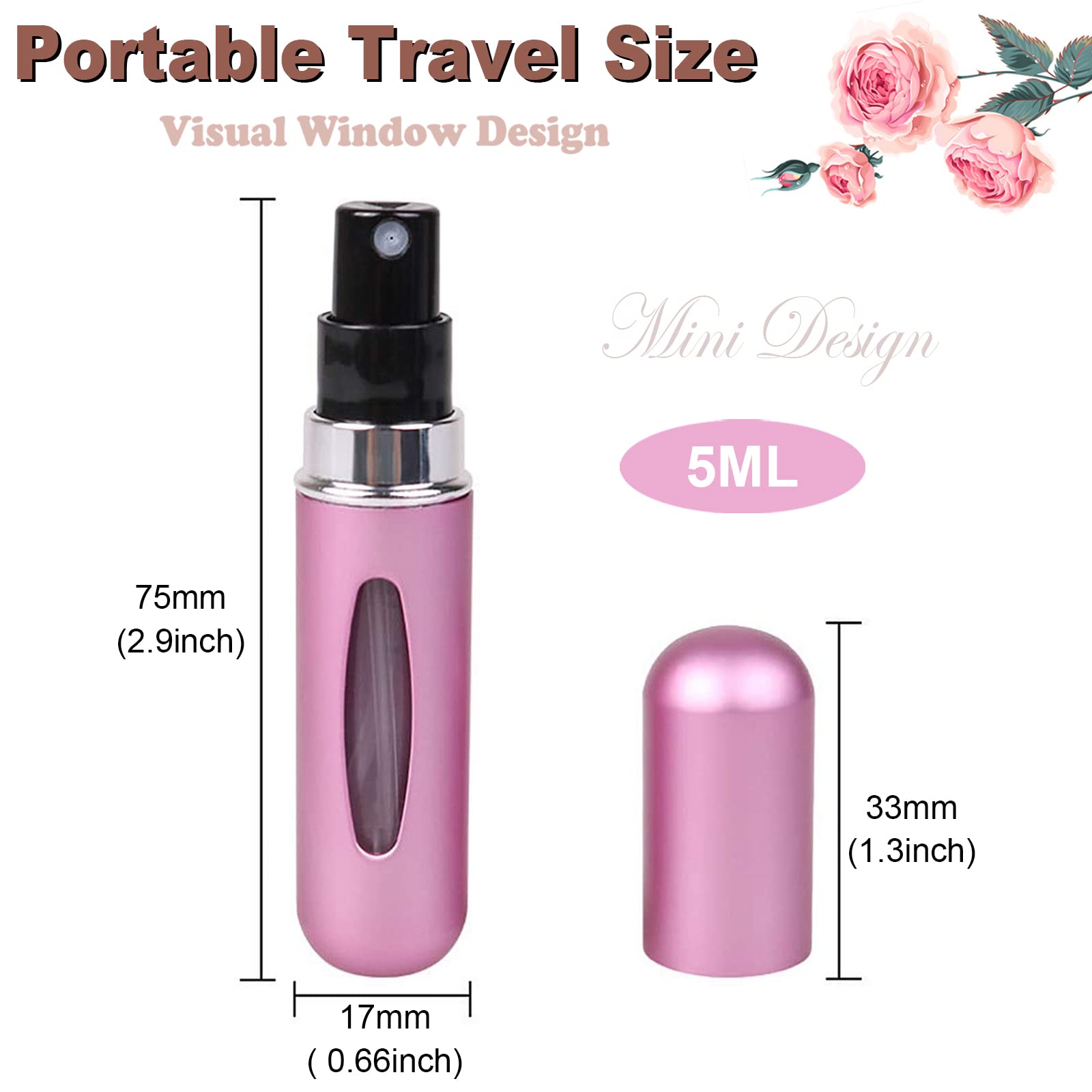 LAIKME Travel Mini Perfume Refillable Atomizer - Portable Perfume Cologne Spray Container Bottle - Travel Perfume Scent Pump Case Fragrance Empty Spray Bottle for Traveling Outgoing 5ml (Rose Pink)