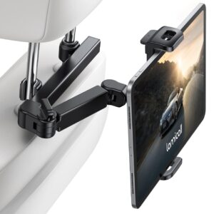 lamicall car headrest tablet holder - [3 in 1 extension arm] adjustable tablet car mount for back seat, road trip essentials for kids, for 4.7-11" tablet like ipad pro, air, mini, galaxy, fire, black