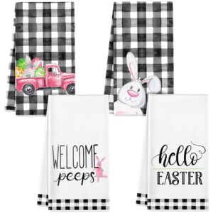 happy easter kitchen towels set of 4 buffalo plaid bunny egg easter dish towels absorbent drying holiday tea towels decorative dish cloths easter hand towels for home decor farmhouse housewarming gift