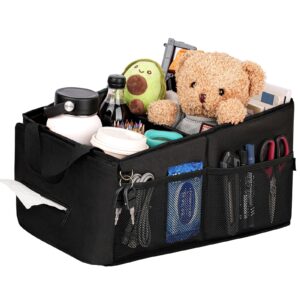 heyskay back seat car organizer with tissue box passenger front seat organizer car caddy organizer with coffee cup drink holder toy books storage for car (black)