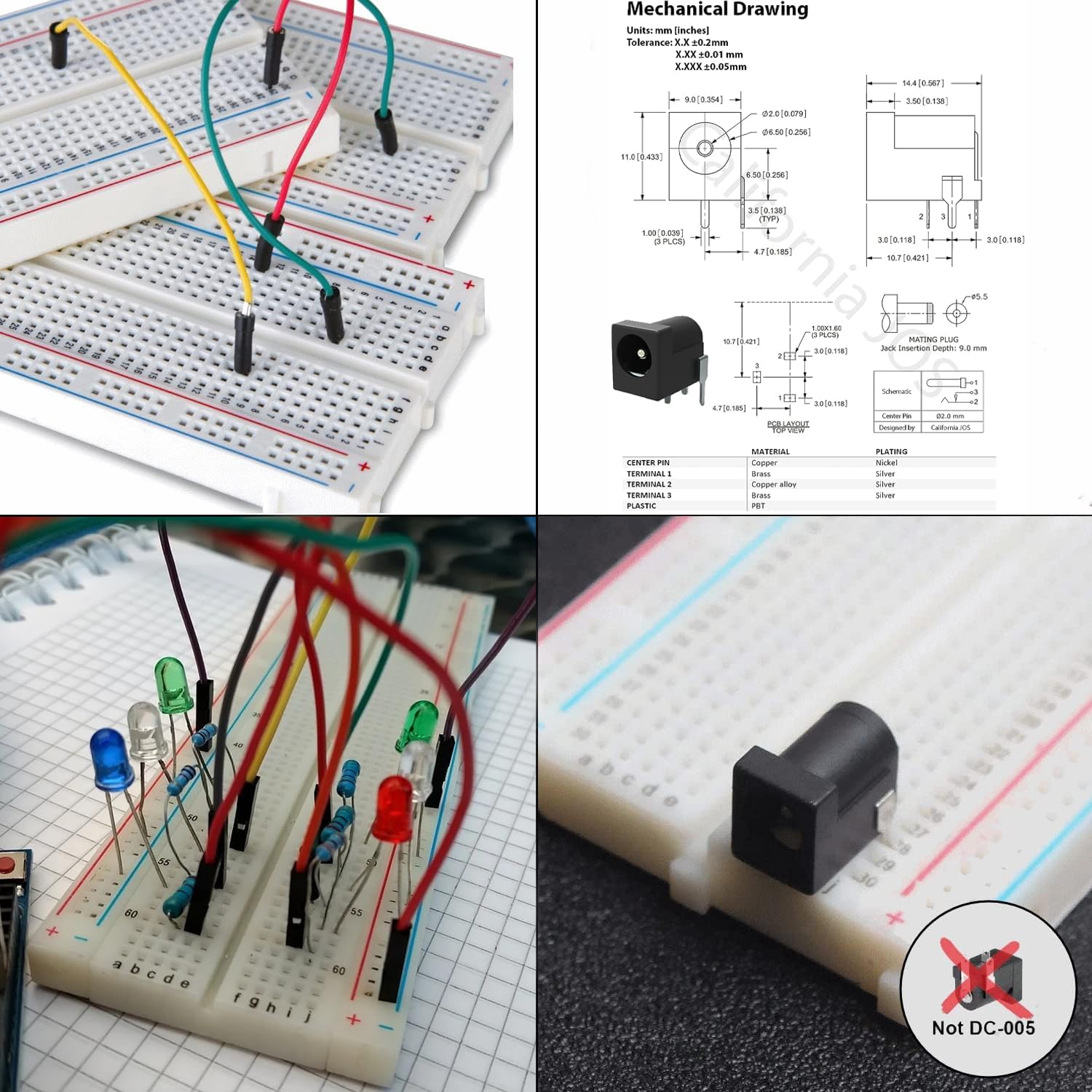 California JOS 1 PCS Breadboard 830 Point Solderless Prototype PCB Board Kit for Arduino Proto Shield Distribution Connecting Blocks