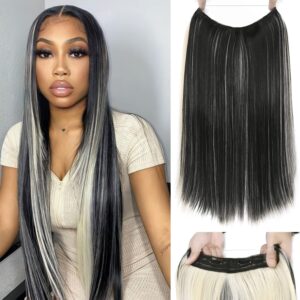 halo hair extensions - thick invisible wire, 20" straight long hairpiece, adjustable headband, no tangle/shedding, includes 2 removable clips(straight, 4/88#)