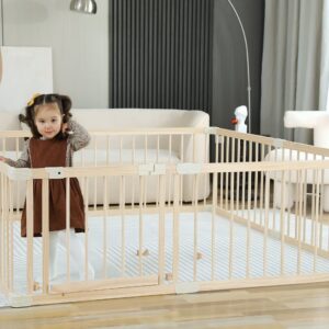 Baby Playpen Play Pen Play Fence Yards Wooden Large,Playpens for Babies and Toddlers Kids Indoor,Baby Play Yards Gym Area,Baby Day Care Play Pin(180x200x61 cm)