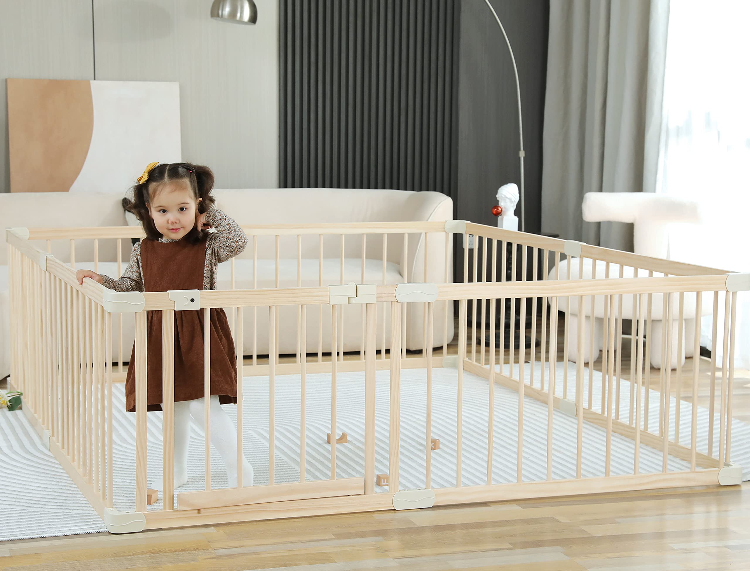 Baby Playpen Play Pen Play Fence Yards Wooden Large,Playpens for Babies and Toddlers Kids Indoor,Baby Play Yards Gym Area,Baby Day Care Play Pin(180x200x61 cm)