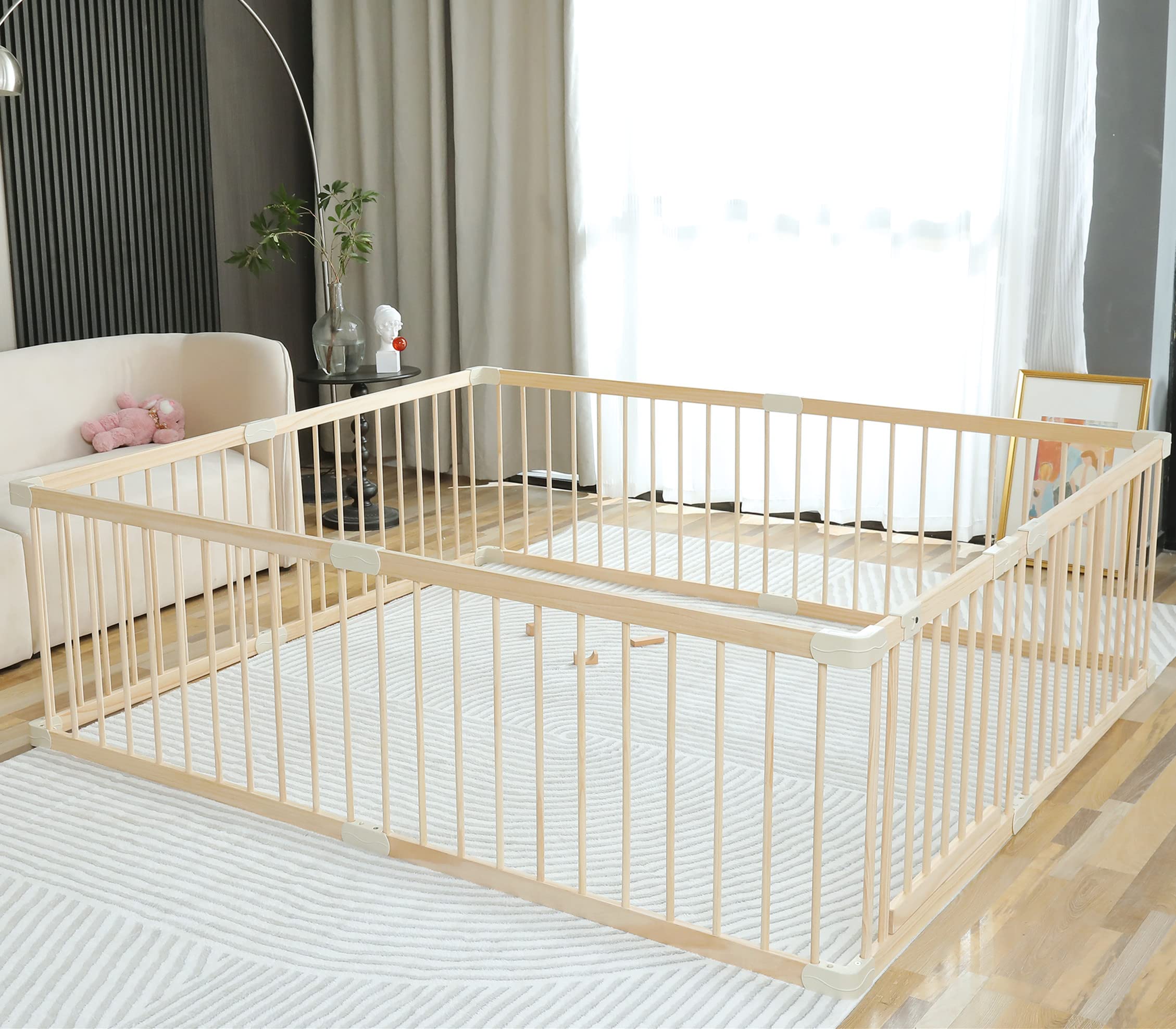 Baby Playpen Play Pen Play Fence Yards Wooden Large,Playpens for Babies and Toddlers Kids Indoor,Baby Play Yards Gym Area,Baby Day Care Play Pin(180x200x61 cm)