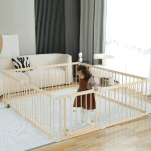 Baby Playpen Play Pen Play Fence Yards Wooden Large,Playpens for Babies and Toddlers Kids Indoor,Baby Play Yards Gym Area,Baby Day Care Play Pin(180x200x61 cm)