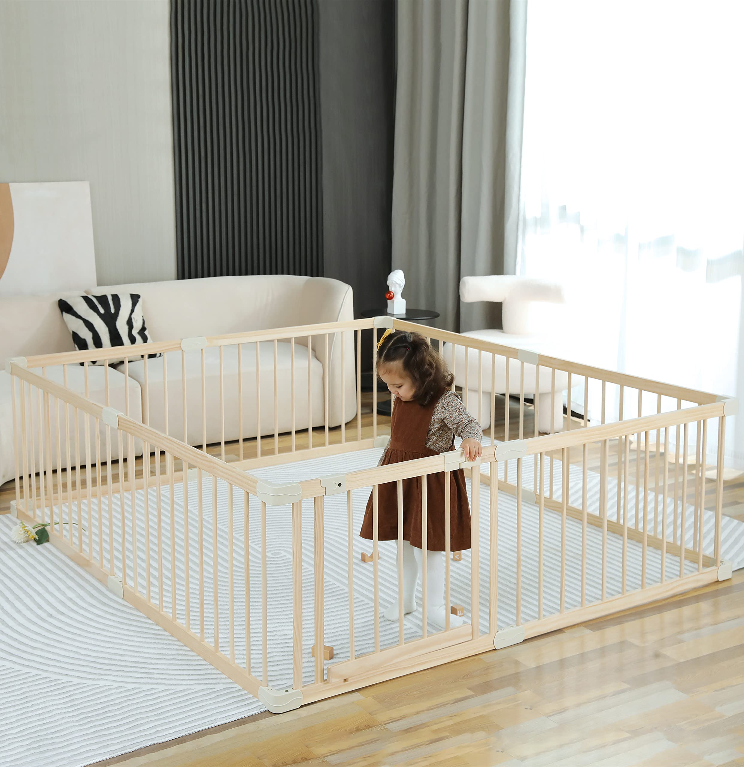 Baby Playpen Play Pen Play Fence Yards Wooden Large,Playpens for Babies and Toddlers Kids Indoor,Baby Play Yards Gym Area,Baby Day Care Play Pin(180x200x61 cm)