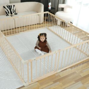 Baby Playpen Play Pen Play Fence Yards Wooden Large,Playpens for Babies and Toddlers Kids Indoor,Baby Play Yards Gym Area,Baby Day Care Play Pin(180x200x61 cm)