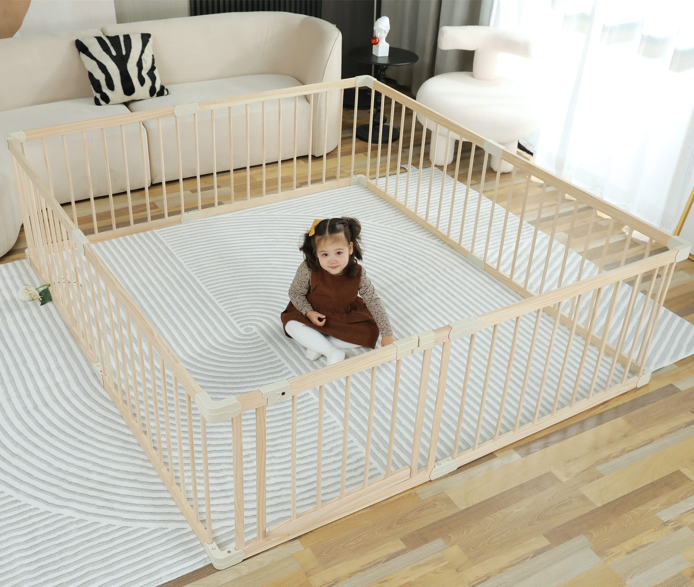 Baby Playpen Play Pen Play Fence Yards Wooden Large,Playpens for Babies and Toddlers Kids Indoor,Baby Play Yards Gym Area,Baby Day Care Play Pin(180x200x61 cm)