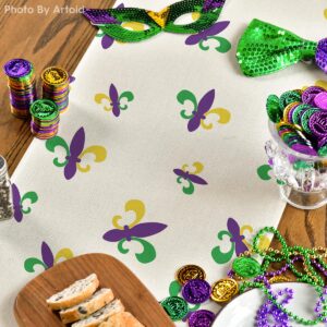 Artoid Mode Iris Purple Mardi Gras Table Runner, Seasonal Kitchen Dining Table Decoration for Home Party Decor 13x72 Inch