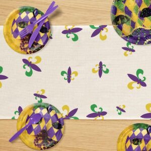 Artoid Mode Iris Purple Mardi Gras Table Runner, Seasonal Kitchen Dining Table Decoration for Home Party Decor 13x72 Inch