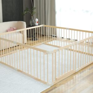 Baby Playpen Play Pen Play Fence Yards Wooden Large,Playpens for Babies and Toddlers Kids Indoor,Baby Play Yards Gym Area,Baby Day Care Play Pin(180x200x61 cm)