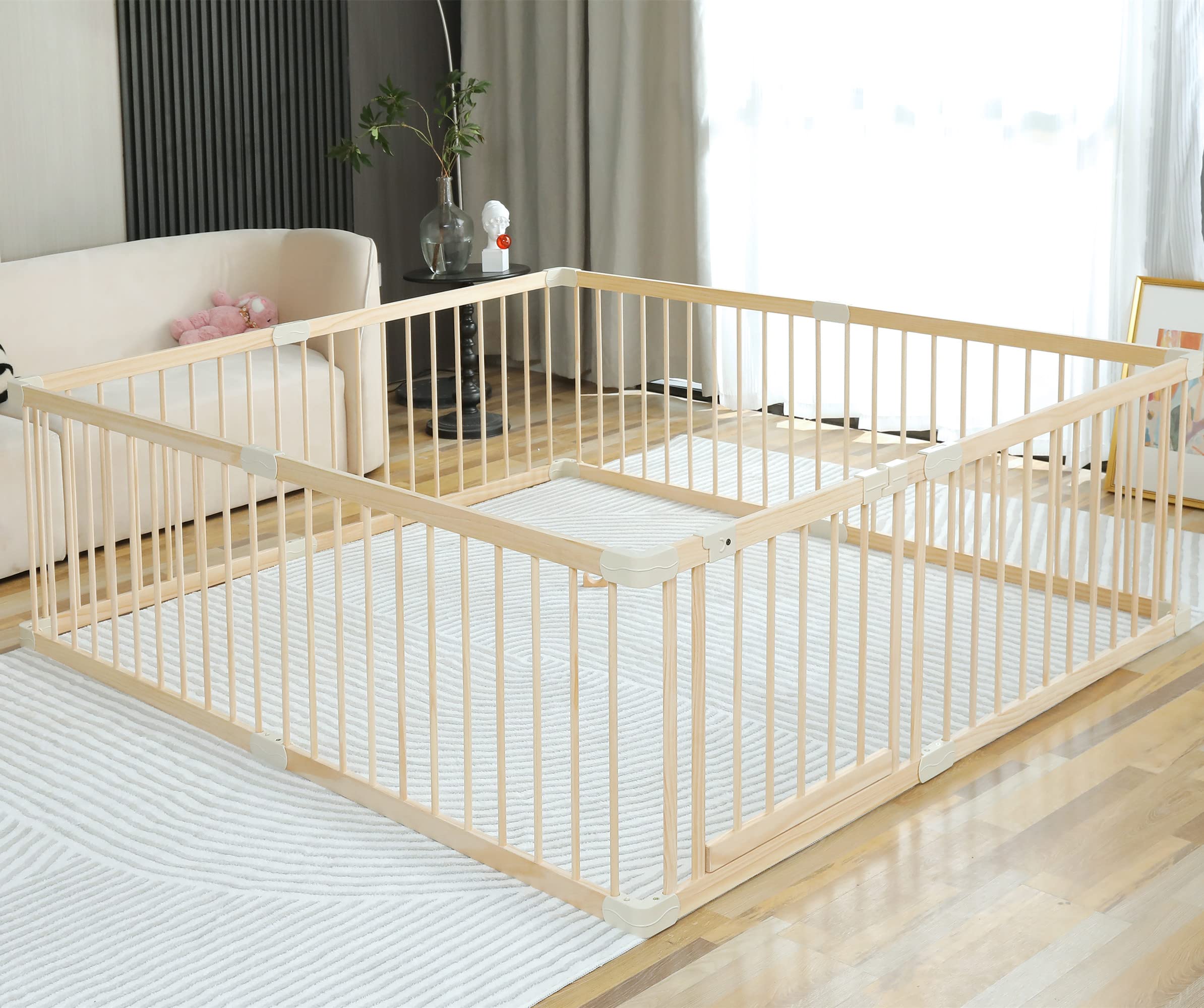 Baby Playpen Play Pen Play Fence Yards Wooden Large,Playpens for Babies and Toddlers Kids Indoor,Baby Play Yards Gym Area,Baby Day Care Play Pin(180x200x61 cm)