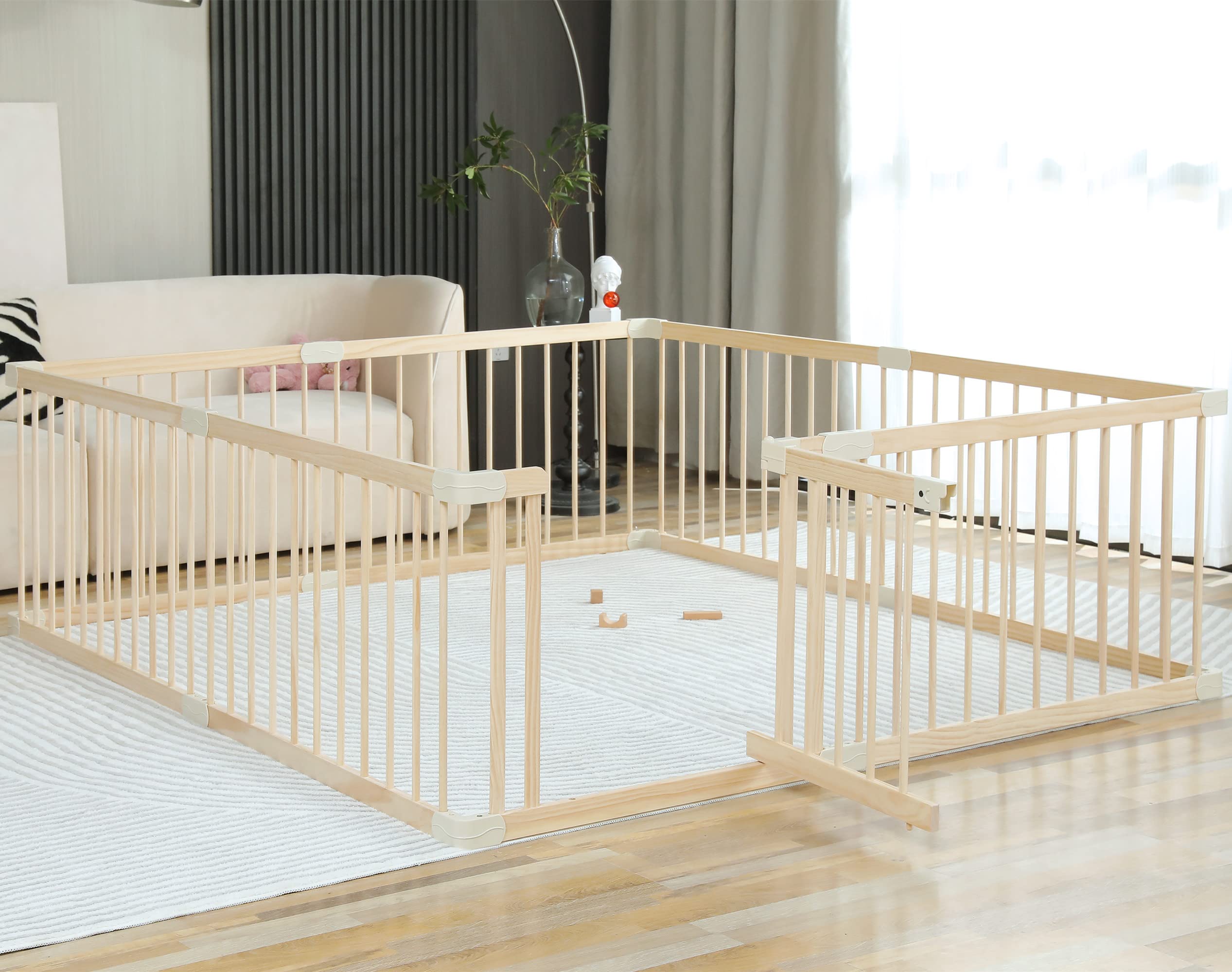 Baby Playpen Play Pen Play Fence Yards Wooden Large,Playpens for Babies and Toddlers Kids Indoor,Baby Play Yards Gym Area,Baby Day Care Play Pin(180x200x61 cm)