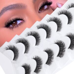 5d mink lashes natural look false eyelashes waved fluffy cat eye lashes pack 15mm short fake eyelashes extension by heyalice, 7 pairs - h07