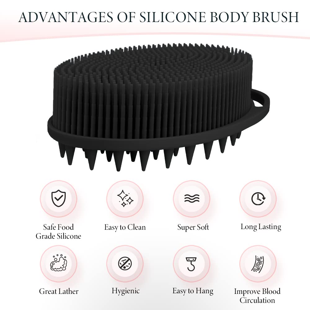 Silicone Body Scrubber, Silicone Loofah, 2 Pcs Silicone Shower Scrubber, Exfoliating Silicone Shower Scrubber, 2 in 1 Silicone Body Scrub Brush Scalp Massager Shampoo Brush for All Skin Men Women Kids