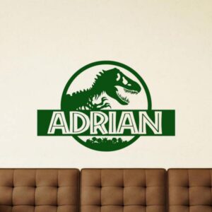 Dinosaur Wall Decal Custom Name Vinyl Sticker Personalized T-Rex Decals Tyrannosaurus Rex Wall Art Nursery Decor Car Decals Window Door Sign Peel and Stick Decal Dinosaur World Poster Print zz81