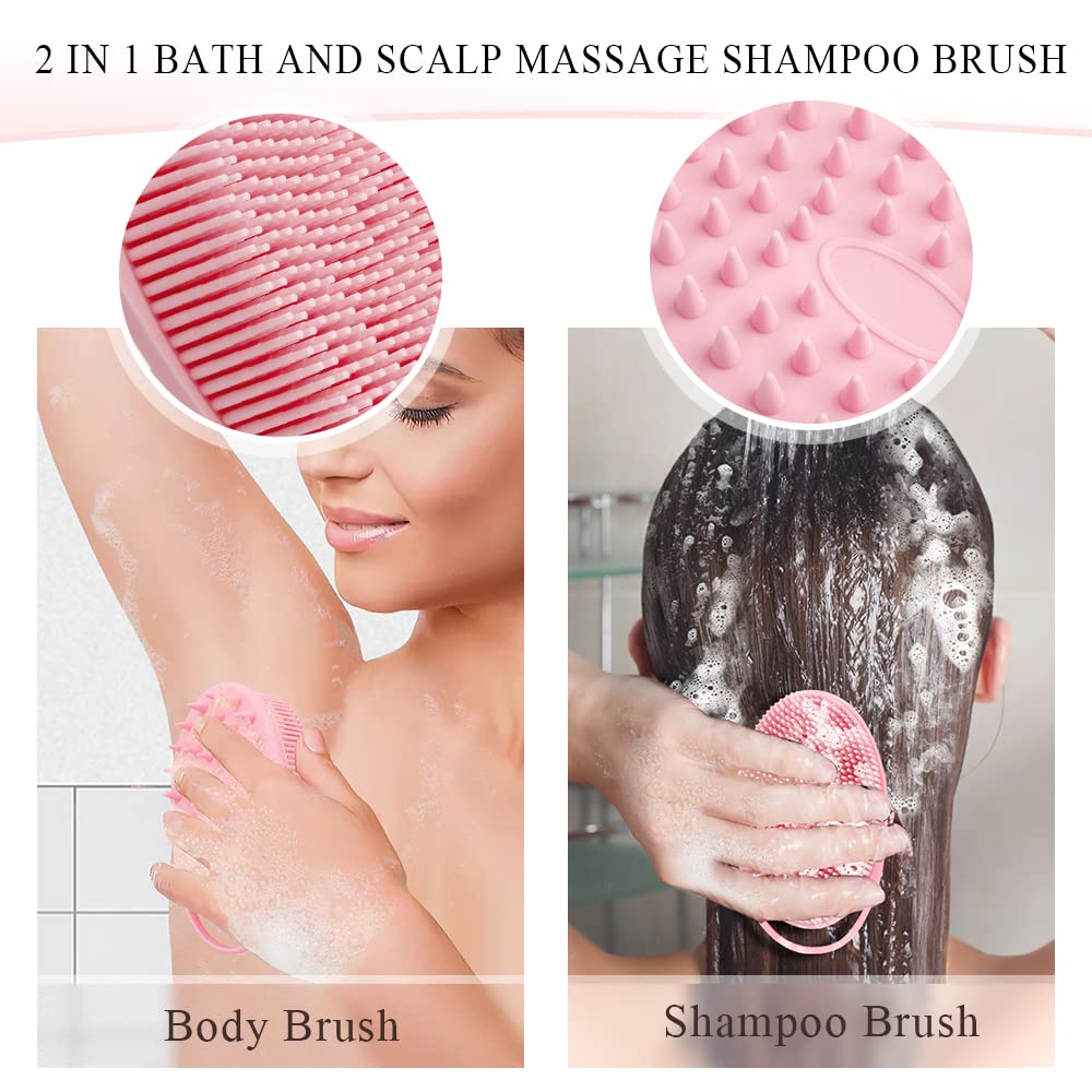 Silicone Body Scrubber, Silicone Loofah, 2 Pcs Silicone Shower Scrubber, Exfoliating Silicone Shower Scrubber, 2 in 1 Silicone Body Scrub Brush Scalp Massager Shampoo Brush for All Skin Men Women Kids