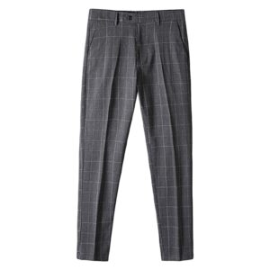 men's plaid business comfort pant casual straight fit tapered suit pant classic lightweight loose fit trousers (dark grey,38)