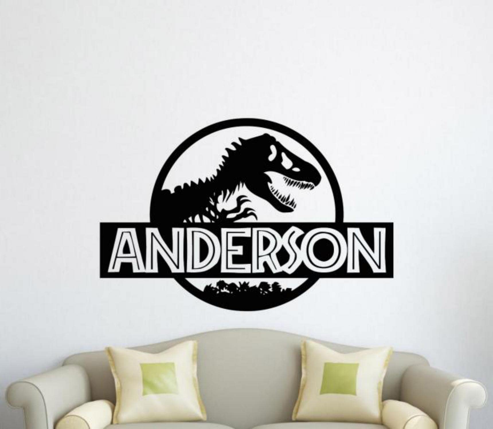 Dinosaur Wall Decal Custom Name Vinyl Sticker Personalized T-Rex Decals Tyrannosaurus Rex Wall Art Nursery Decor Car Decals Window Door Sign Peel and Stick Decal Dinosaur World Poster Print zz81