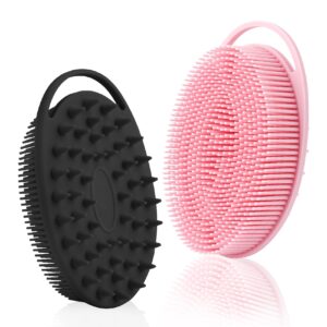 silicone body scrubber, silicone loofah, 2 pcs silicone shower scrubber, exfoliating silicone shower scrubber, 2 in 1 silicone body scrub brush scalp massager shampoo brush for all skin men women kids