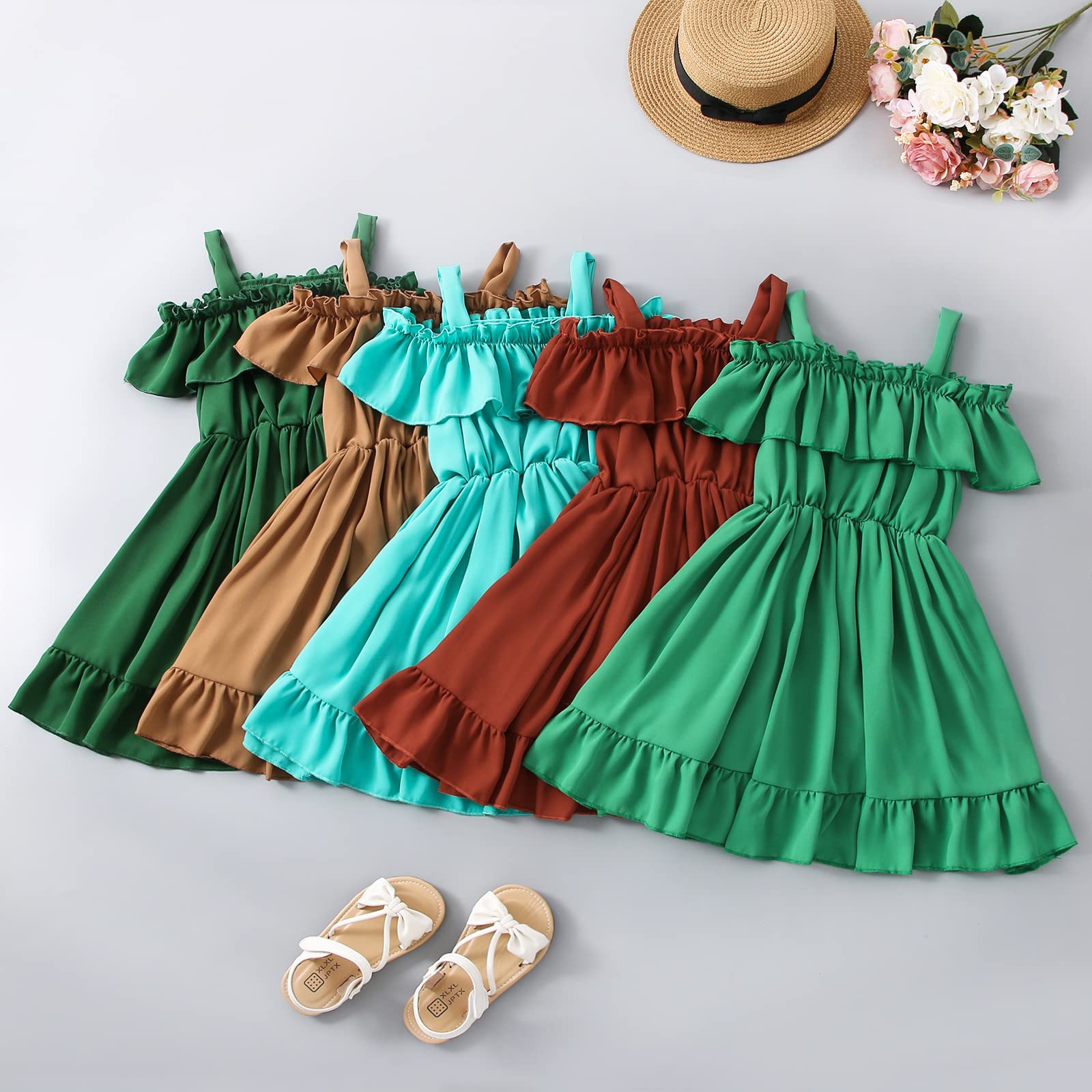 VINUOKER Toddler Baby Girls Princess Party Dress Little Girl Summer Solid Dress Off-Shoulder Suspender Sundress Toddler Girl Summer Outfit Tiffany Blue