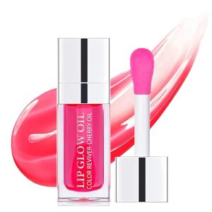 dmxywo plumping lip oil, hydrating lip glow oil, lasting moisturizing lip gloss tinted lip balm, big brush head non-sticky natural lip plumper gloss lip care product 6ml (015# cherry)