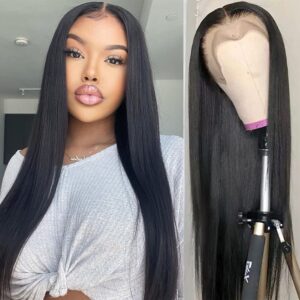 unancy straight lace front wigs human hair pre plucked hairline glueless 180% density 13×4 hd transparent wigs for women human hair with baby hair natural color (24 inch)