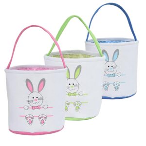 3 pack easter bunny basket egg bags for kids,easter burlap tote egg bags gift baskets,easter egg hunt basket with handle,canvas fluffy tails rabbit bags buckets for kids easter party decoration