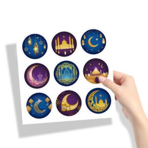 Blue Purple Ramadan Stickers 180 Pcs Ramadan Blue Purple Round Sticker Kit Blue Purple Ramadan Decoration Ramadan Party Supplies Favors