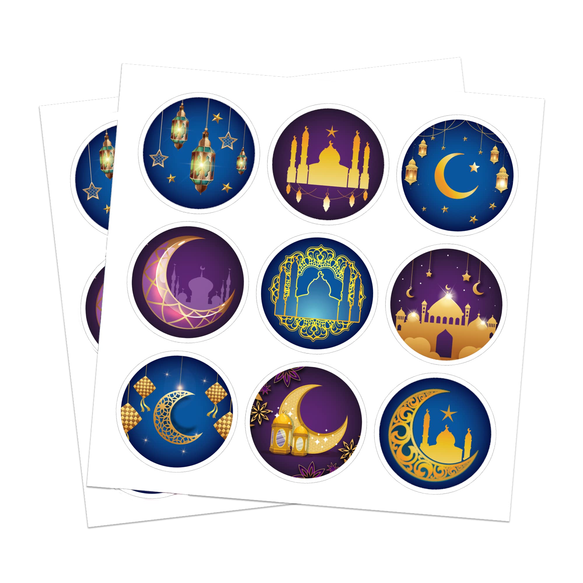 Blue Purple Ramadan Stickers 180 Pcs Ramadan Blue Purple Round Sticker Kit Blue Purple Ramadan Decoration Ramadan Party Supplies Favors