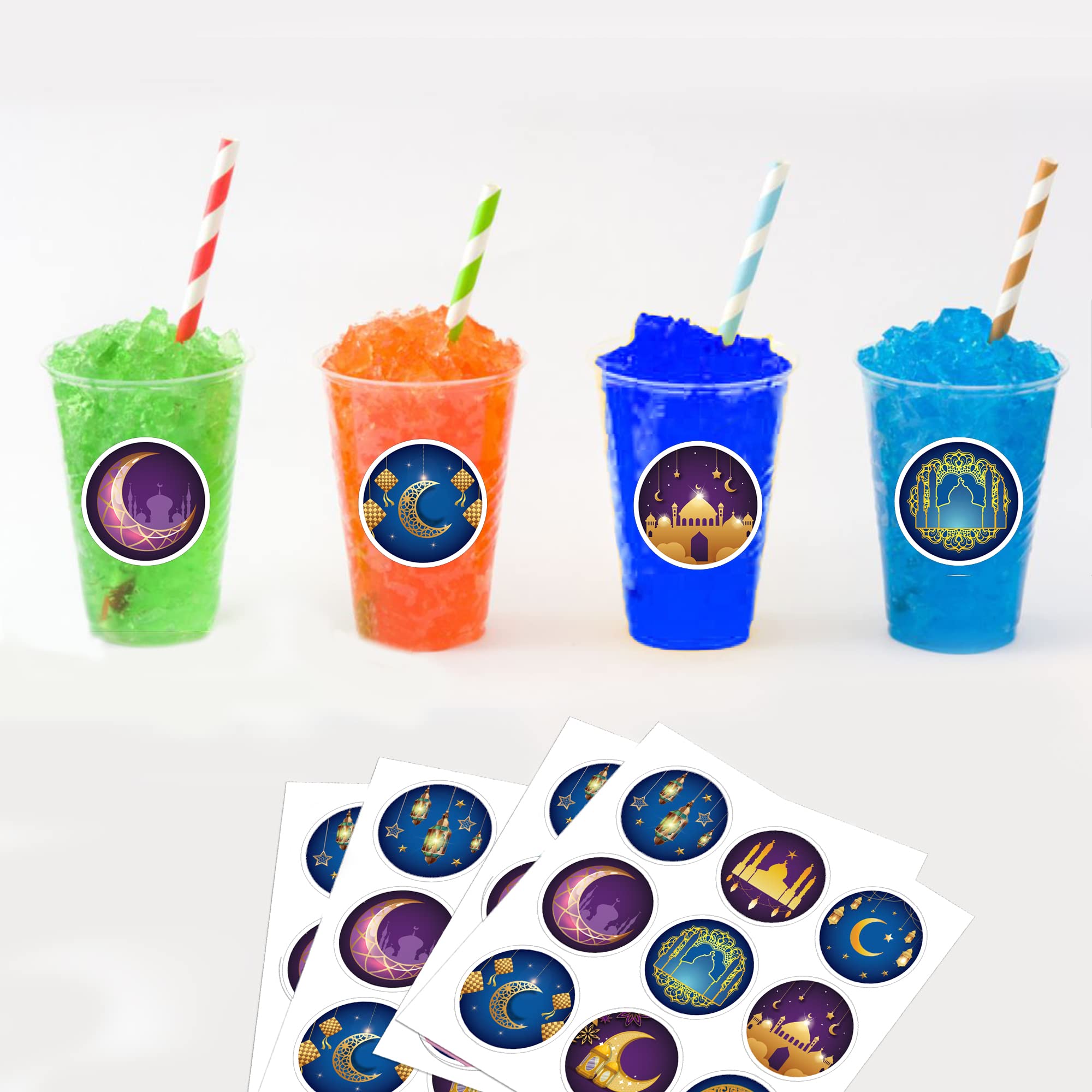 Blue Purple Ramadan Stickers 180 Pcs Ramadan Blue Purple Round Sticker Kit Blue Purple Ramadan Decoration Ramadan Party Supplies Favors