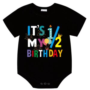 zusnxaxe it’s my baby 1/2 birthday bodysuits boy bowtie playsuit half 6 months old baby boys happy birthday party(short,black,6-12months)