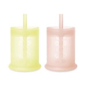 olababy silicone training cup with straw lid bundle coral + lemon