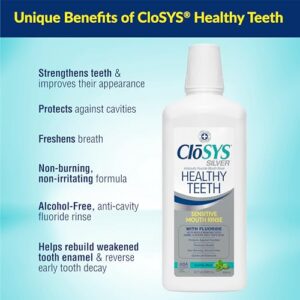 Closys Healthy Teeth Anti-Cavity Oral Rinse Mouthwash with Fluoride, Non-Burning, Non-Irritating – 32 Fl Oz