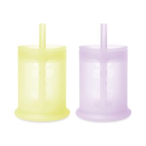 olababy silicone training cup with straw lid bundle lilac + lemon