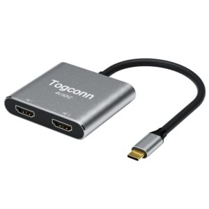 togconn 4k usb c to dual hdmi adapter, supports 4k@60hz, usb c to dual hdmi female connector, type c (compatible thunderbolt 3) to 2 hdmi converter, for macbook pro/air, dell xps 13/15