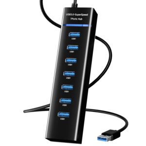 onfinio usb hub 3.0 7 port, usb data hub splitter, 5gbps high speed usb port expander for macbook, mac pro, mac mini, imac, surface pro, xps, pc-black