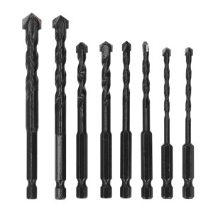 8pcs masonry drill bit cemented hex drill bit carbide 6.35mm hex shank black set kit for tile concrete