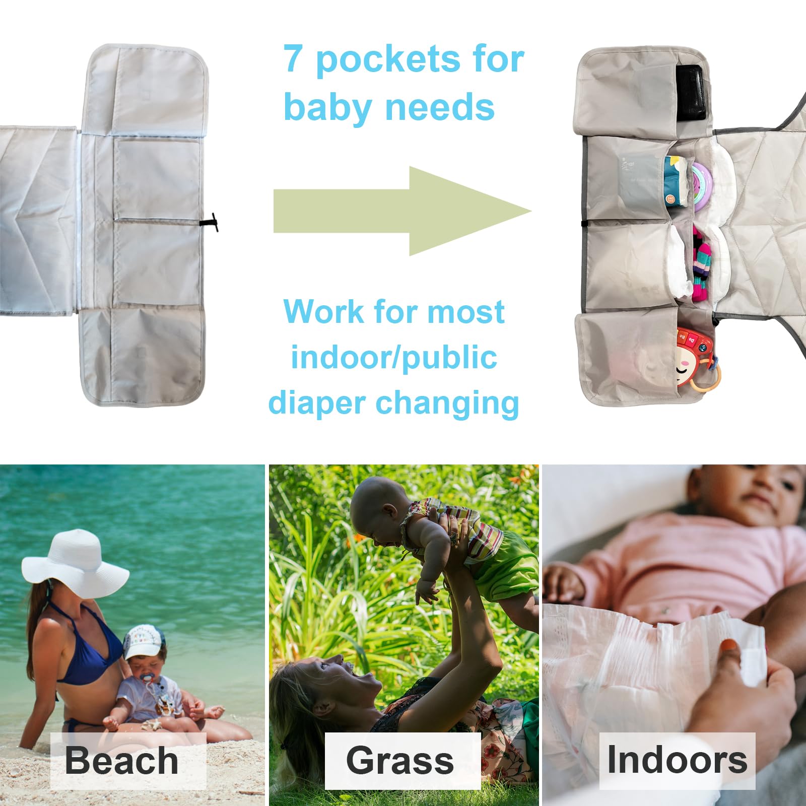 Extra Large Portable Diaper Changing Pad,Foldable Travel Diapering Changing Mat with Pockets,Reusable Compact Changing Station,Baby Shower Gifts for Newborn Girl & Boy