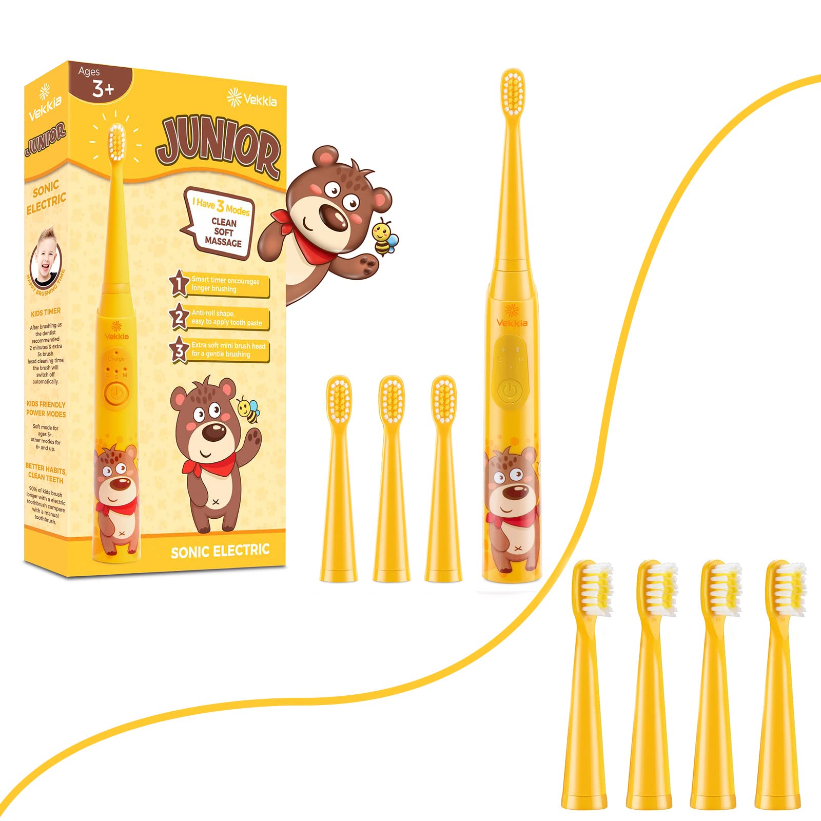 Vekkia Kids Electric Toothbrush and Replacement Heads Purchased Together Save 10%