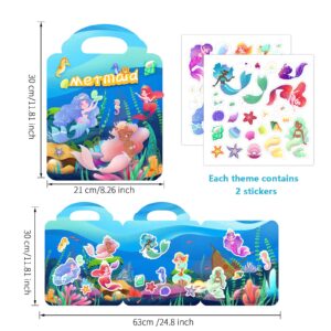 5 Sets Reusable Sticker Book Crafts for Kids Ages 4-8, Mermaid, Princess, Dinosaur, Vehicle and Farm Stickers for Kids Educational Learning Toys Birthday Gifts