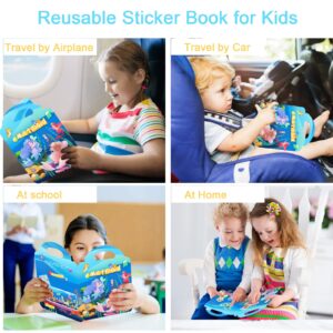 5 Sets Reusable Sticker Book Crafts for Kids Ages 4-8, Mermaid, Princess, Dinosaur, Vehicle and Farm Stickers for Kids Educational Learning Toys Birthday Gifts