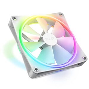 nzxt f140 rgb duo - 140mm dual-sided rgb fan – 20 individually addressable leds – balanced airflow and static pressure – fluid dynamic bearing – pwm control – anti-vibration rubber corners – white