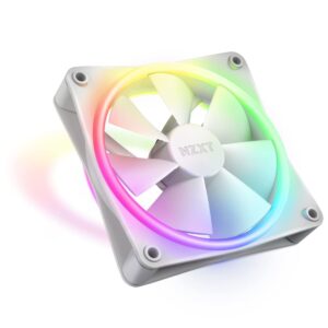 nzxt f120 rgb duo - 120mm dual-sided rgb fan – 20 individually addressable leds – balanced airflow and static pressure – fluid dynamic bearing – pwm control – anti-vibration rubber corners – white