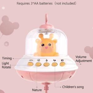 BSROLUNA Baby Crib Mobile with Music and Lights, Baby Mobile for Crib with Remote Control, Hanging Rotating Animals Rattles, 16 Songs and Timing Function, Cartoon Baby Crib Toys for Girls (BabyPink)