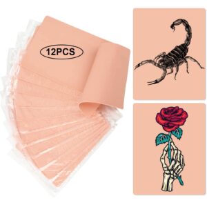 12pcs tattoo practice skins, modacraft double sides tattoo fake skin 1.2mm thick soft tattoo skin 7.4×5.6in practice skin for tattooing, silicone fake skin for tattoo supplies tattoo kit for beginners