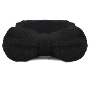 wllhyf spa headband bow hair band facial makeup head band microfiber soft coral fleece head wraps elastic skincare headbands for women girls washing face beauty (black)